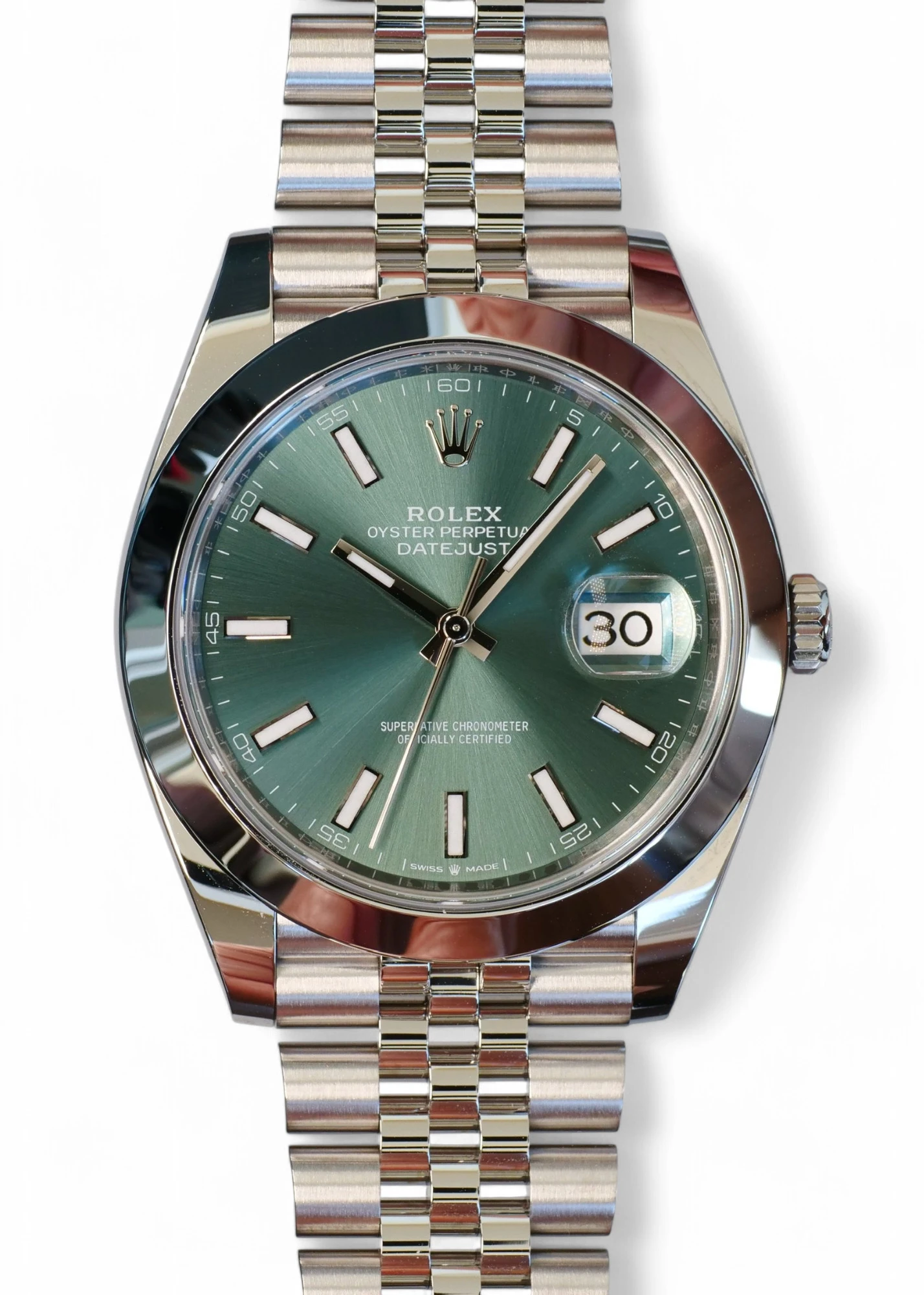 ROLEX DATEJUST 41 MINT GREEN DIAL SMOOTH BEZEL JUBILEE BRACELET 126300 ...